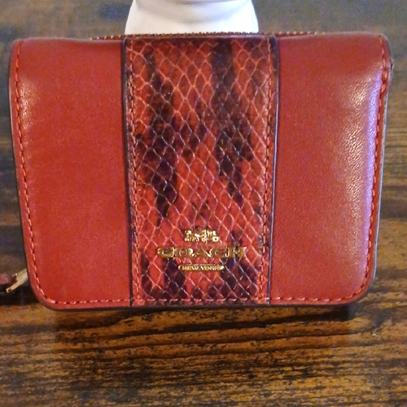 Coach | Accessories | Coach Burgundy Leather Wallet With Snakeskin ...